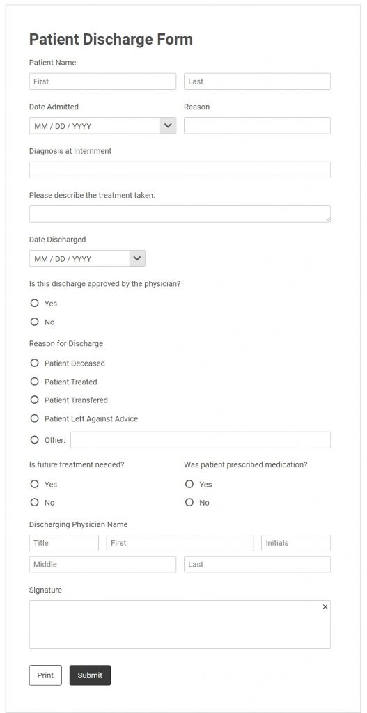 Hospital Discharge Paper Form Template AbcSubmit